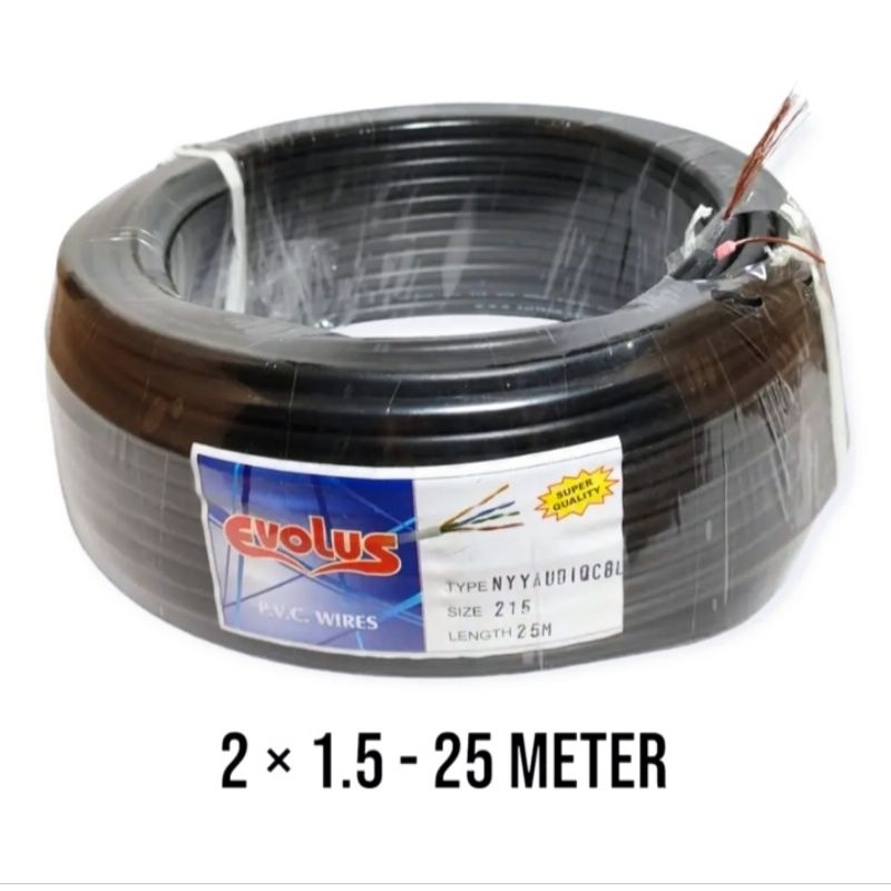 Jual Kabel listrik serabut EVOLUS 2X1,5 25 meter NYY Hitam 1 Roll | Shopee Indonesia