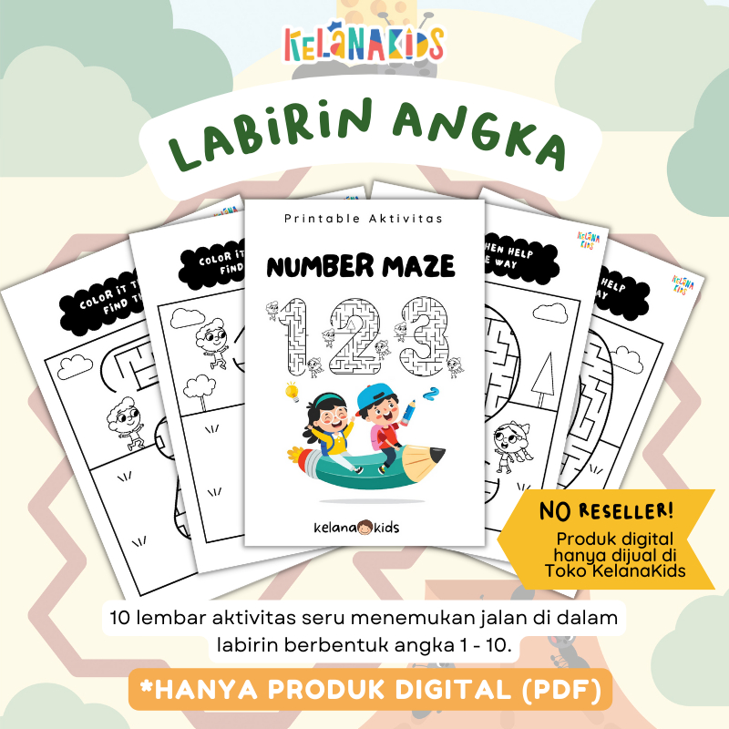 Jual Worksheet Number Maze 10 Lembar Labirin Angka Printable Aktivitas ...