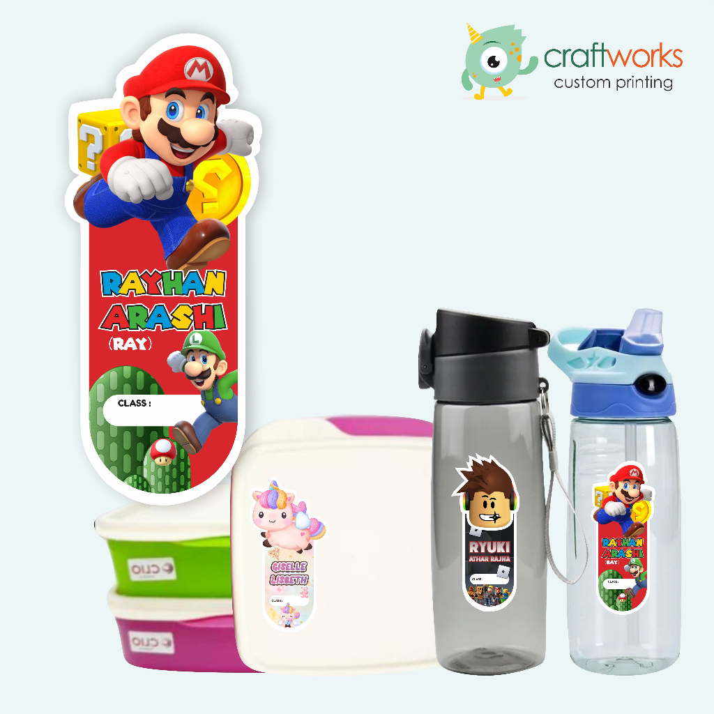 Jual STICKER BOTOL MINUM TEMPAT MAKAN BUKU SEKOLAH - CUSTOM ISI 30 PCS ...