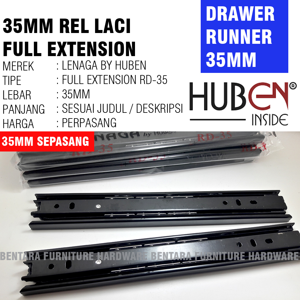 Jual (1 PASANG) 30CM LENAGA HUBEN RD-35 300MM / Rel Laci (Hitam) Ball ...