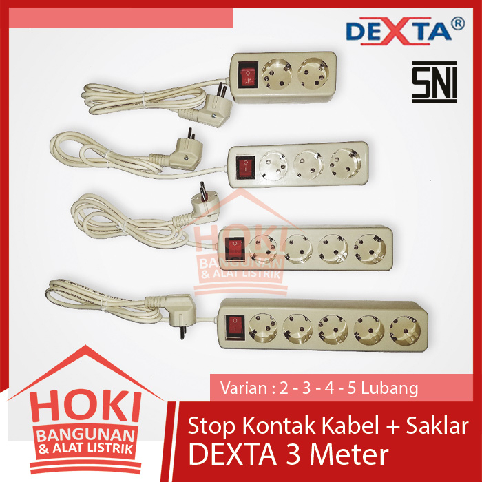 Jual STOP KONTAK KABEL 3m + Saklar DEXTA - 2 3 4 5 Lubang 3 Meter SNI ...