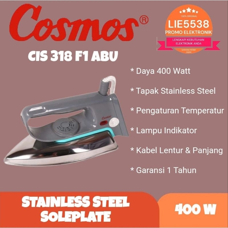 Jual Setrika cosmos CIS 318 F1 stainless dry iron GARANSI RESMI ...