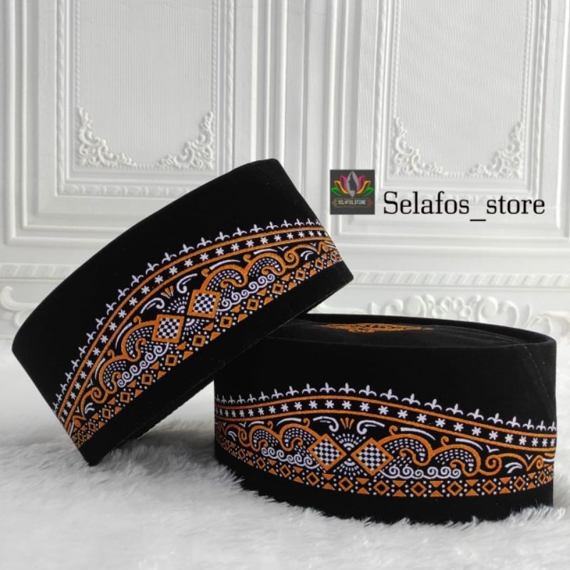 Jual Peci Songkok Kopiah Hitam Motif Songket Batik Warna Gold tinggi ...