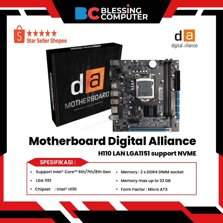 Jual Motherboard Digital Alliance H110 LAN LGA1151 support NVME | Shopee Indonesia