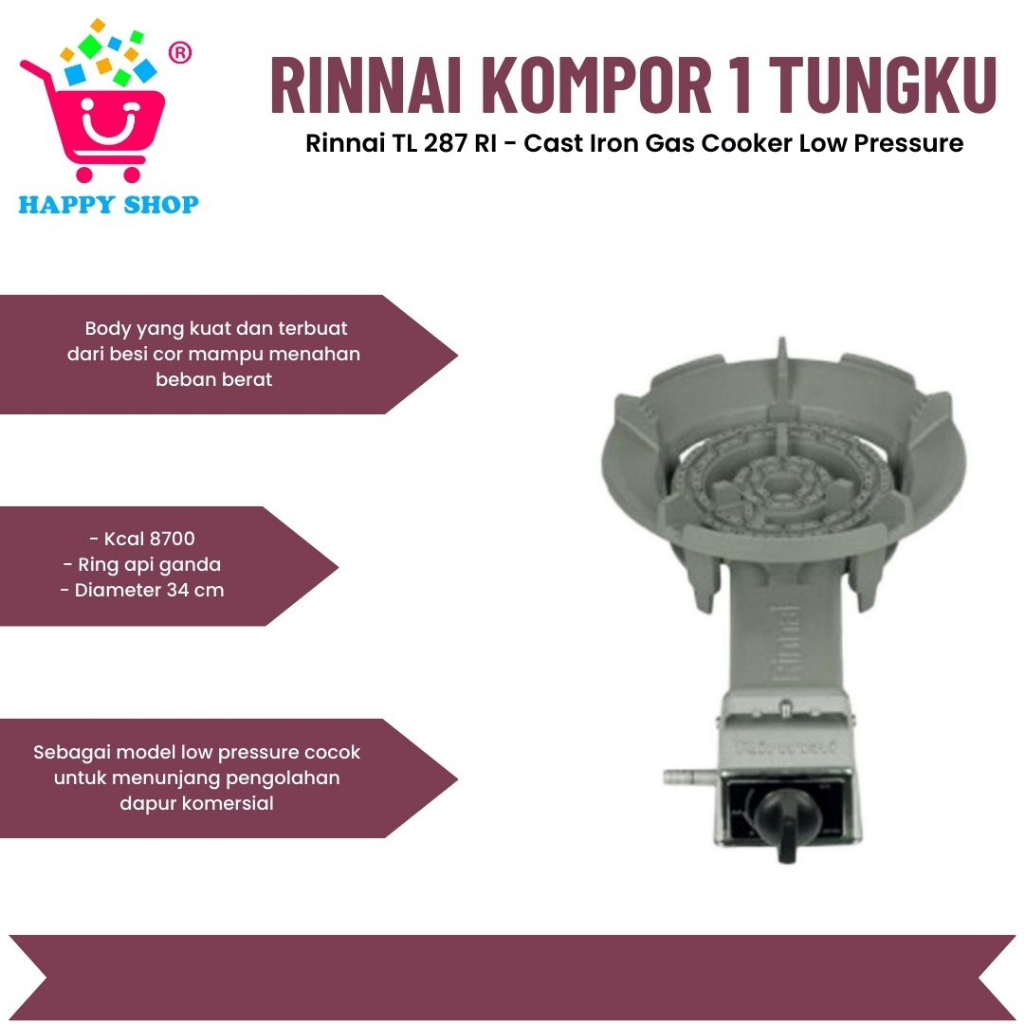 Jual Rinnai TL 287 RI - Cast Iron Gas Cooker Low Pressure | Shopee ...