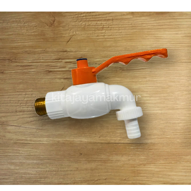 Jual Kran Air 1/2 Inci Jumbo Drat Kuningan Kran Engkol Gagang Merah PVC ...