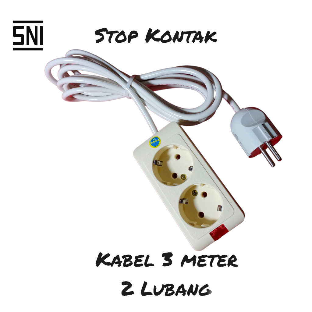 Jual Stop Kontak Listrik Set 2 Lubang + Panjang Kabel 3 Meter + Steker ...