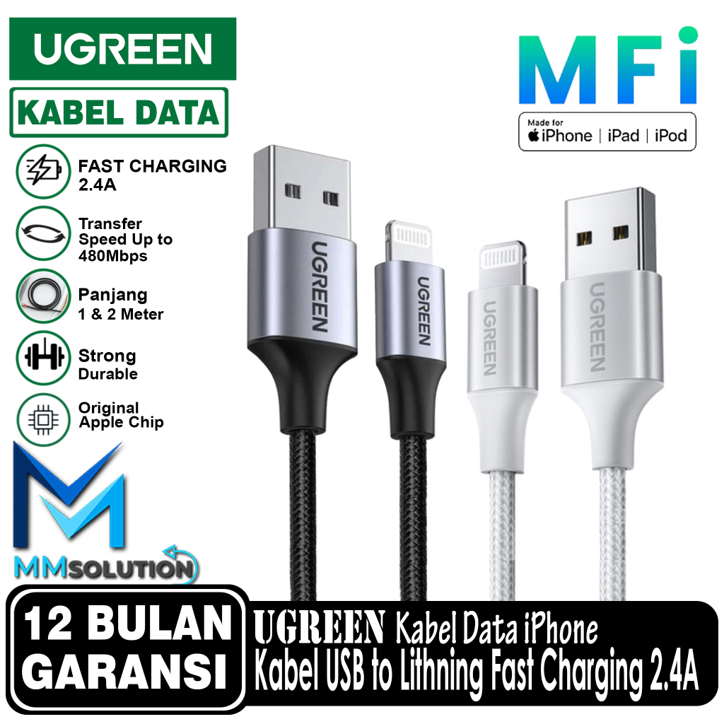 Jual UGREEN MFI Kabel Data iPhone Fast Charging 2.4A USB A to Lightning | Shopee Indonesia