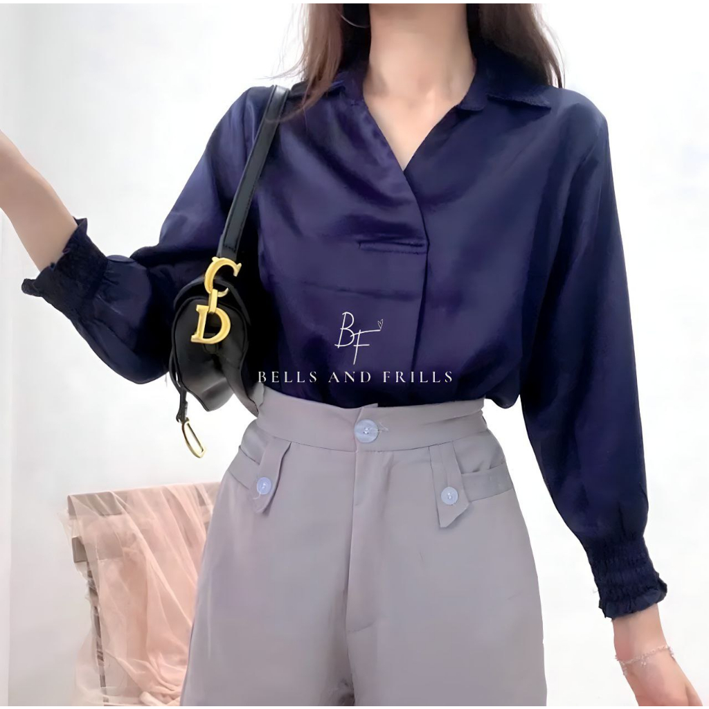 Jual [Satin] KARA Blouse V Neck / Blus Kerah Kerja / Atasan Wanita ...