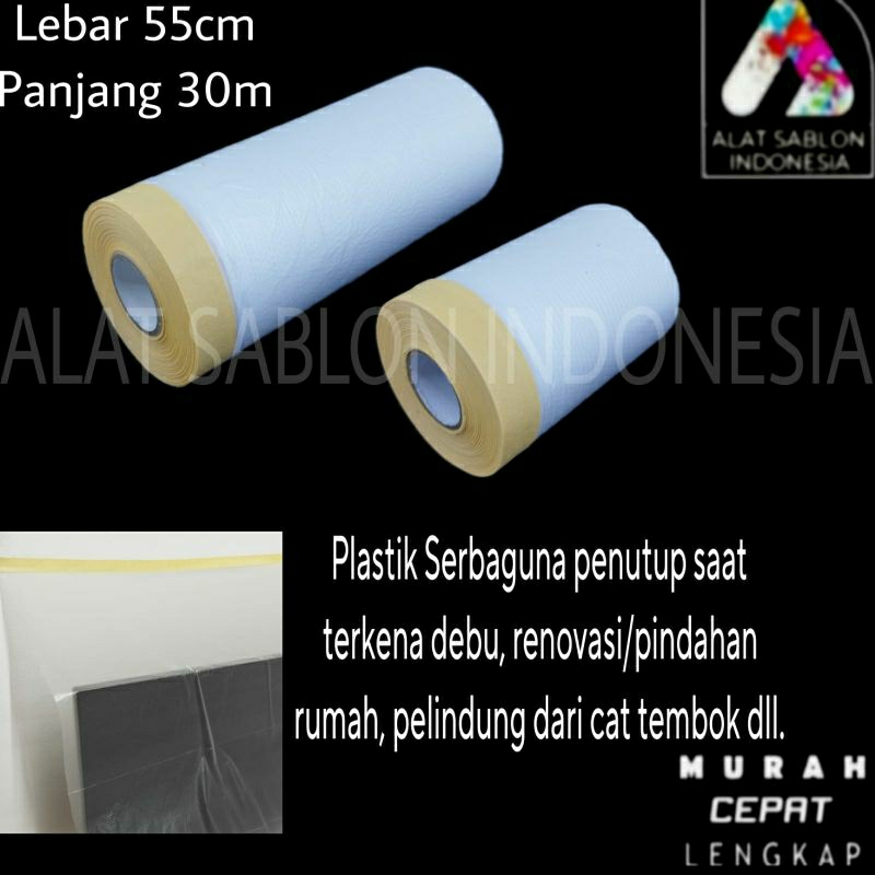 Jual MASKING TAPE PLASTIK 55cm x 30m PELINDUNG FURNITURE REPAINT MOBIL ...