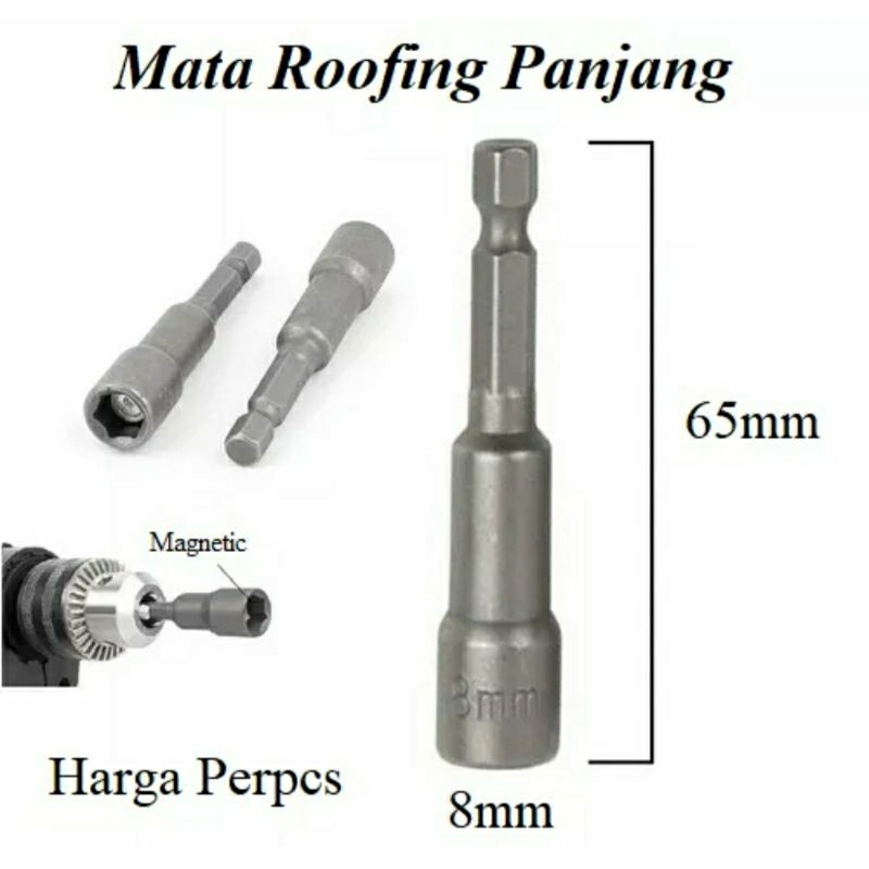 Jual Kunci Sock Roofing Panjang Magnetic Hex / Mata Sok Baut Ruping Baja Ringan 8mm x 65mm ...