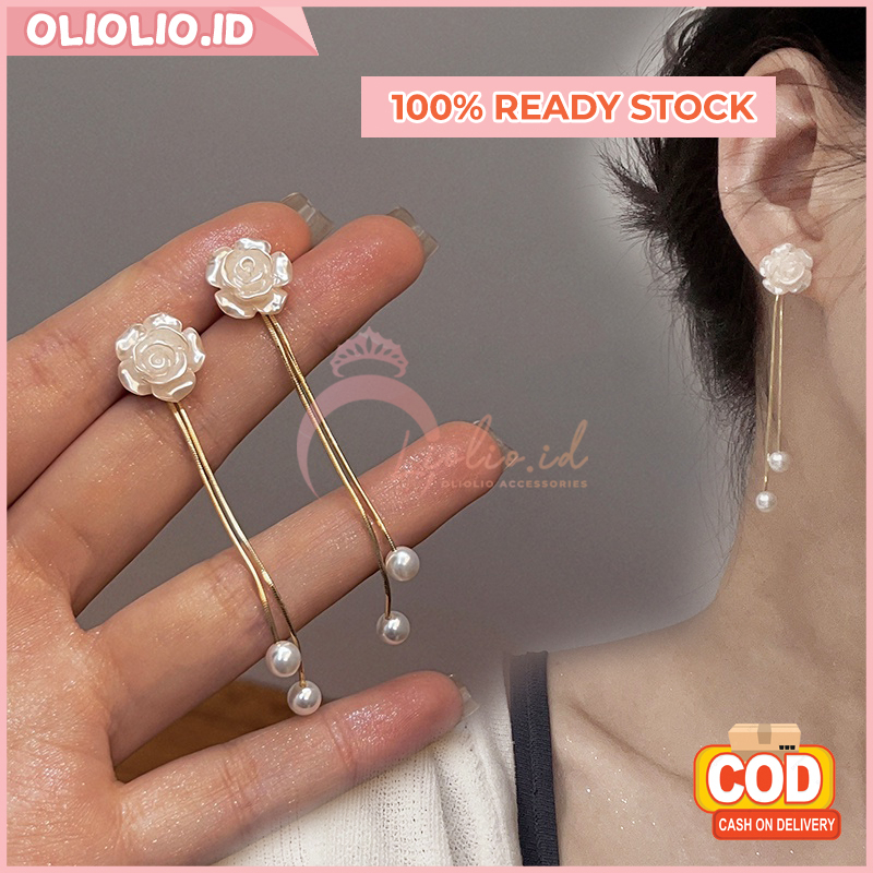 Jual Anting Korea Wanita Titanium Model Bunga Rumbai Aksen Mutiara ...