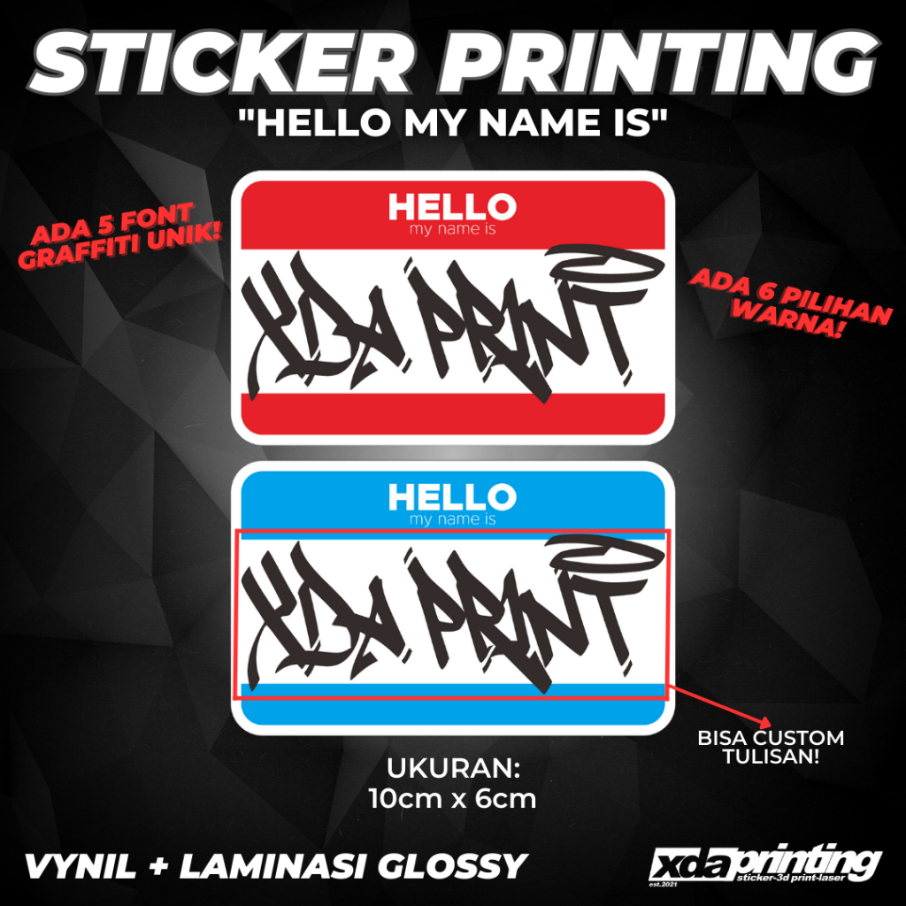 Jual STIKER/STICKER PRINTING/PRINTCUTT CUSTOM TULISAN HELLO MY NAME IS ...