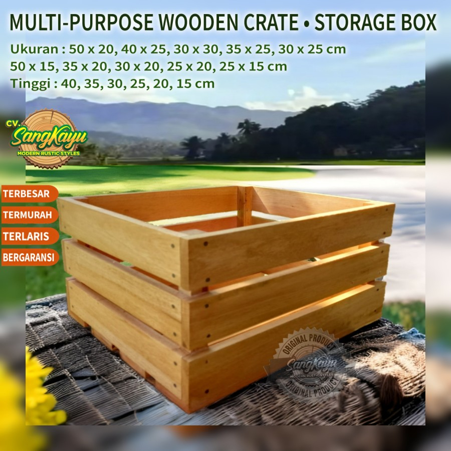 Jual SangKayu Wood Crate Box Kayu Penyimpanan Serbaguna Keranjang Kayu ...