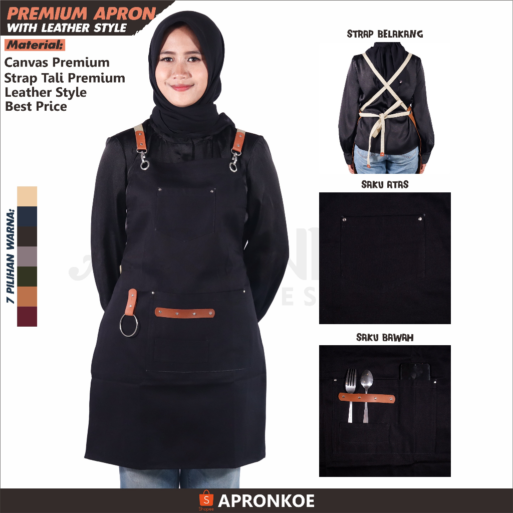Jual APRONKOE Apron Celemek Canvas Leather kulit Kanvas Barista Waiter ...