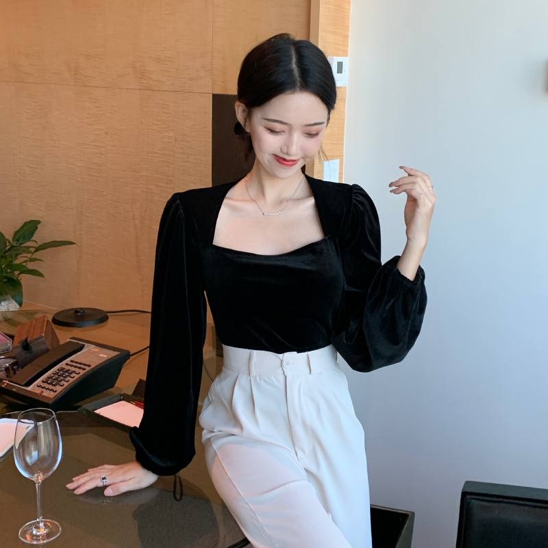 Jual Kemeja lengan panjang retro fashion korea atasan off-shoulder ...
