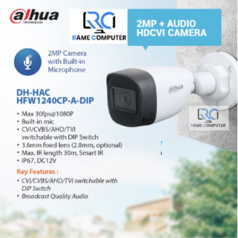 Jual Kamera CCTV Outdoor Dahua AUDIO DH-HAC-HFW1240CP-A-DIP / INDDOR DH ...