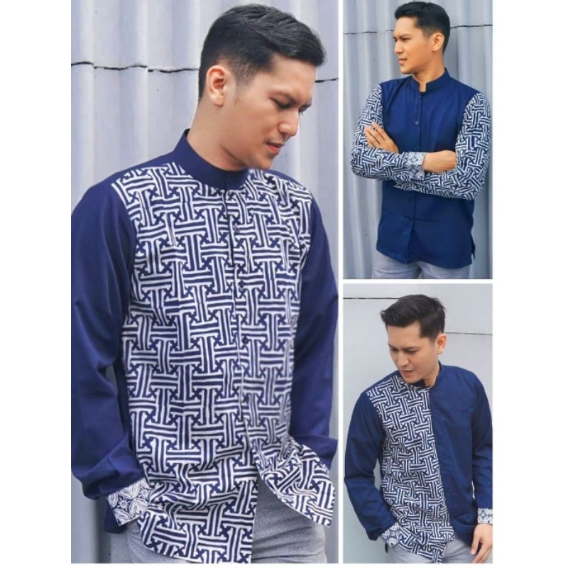 Jual HINDI NAVY KOKO Kemeja Pria Koko Muslim Batik | Shopee Indonesia