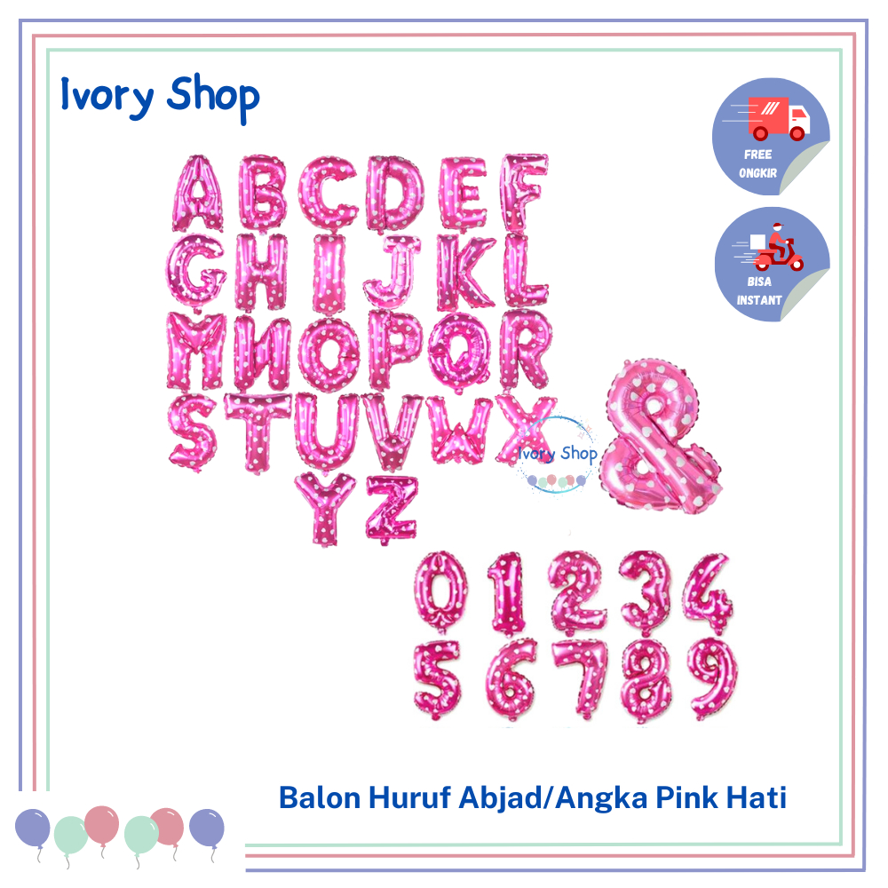 Jual Balon foil huruf pink abjad alfabet angka pink motif hati | Shopee ...