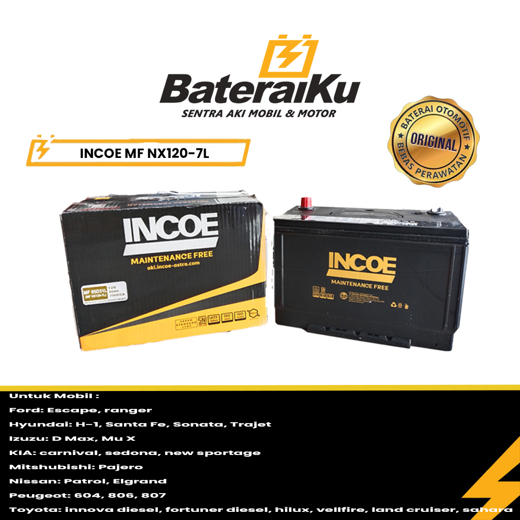 Jual Aki Mobil Kering INCOE MF NX120-7L / 95D31L 12 V 80 AH | Shopee Indonesia