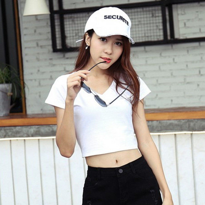 Jual Crop Top V-Neck Cotton Combed 30s / Kaos Crop Top Korean Slim ...