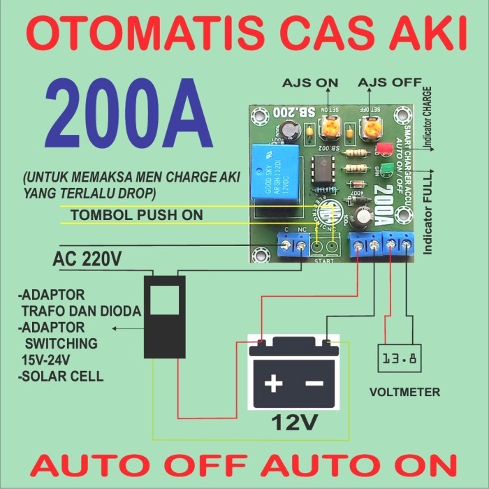 Jual otomatis cas aki charge accu 200a auto off auto on | Shopee Indonesia