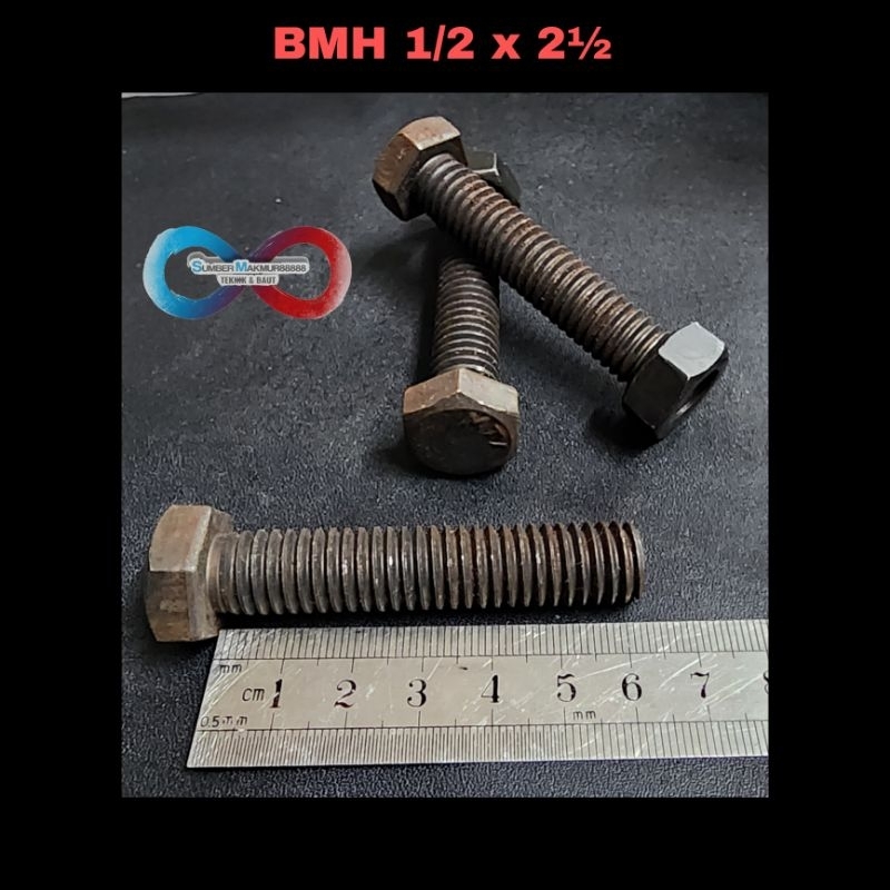 Jual Baut mur hitam (BMH) 1/2 x 2 1/2 inch | Shopee Indonesia
