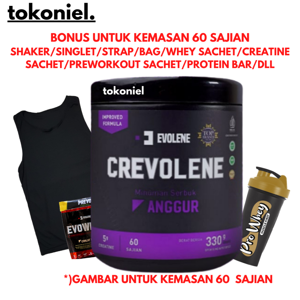 Jual Evolene Crevolene Creatine 330 Gr 60 Serving Original BPOM Lokal ...