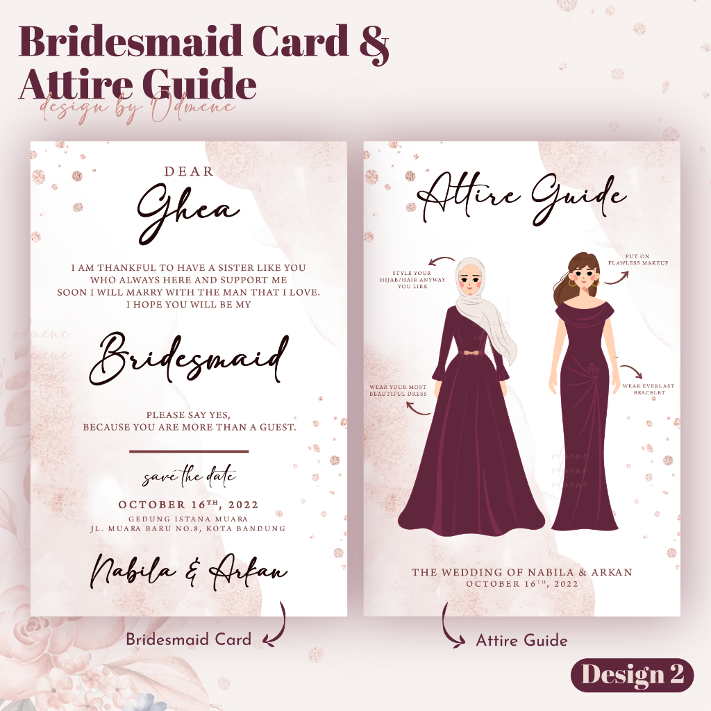 Jual Aesthetic Bridesmaid Card and Attire Guide by Odmene | Shopee ...