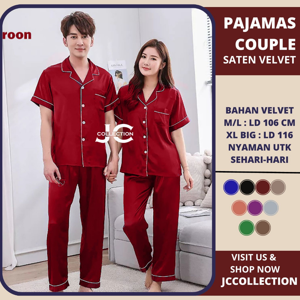 Jual Piyama Couple Pasangan Lengan Pendek Satin CP - JCCollections ...