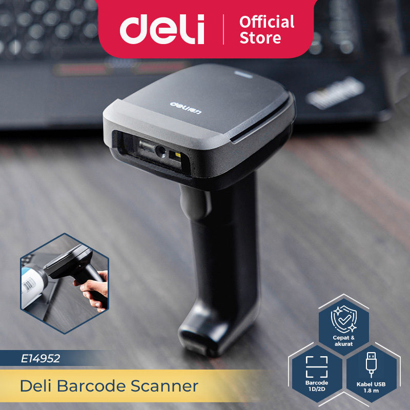 Jual Deli Barcode Scanner 1D/2D USB Cable Handheld Pemindai Barcode dan ...