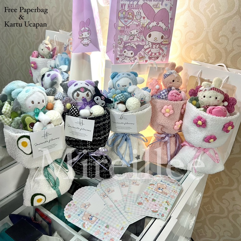 Jual Buket boneka hampers bouquet boneka bunga & cokelat milka READY ...