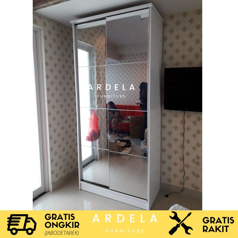 Jual LEMARI PINTU SLIDING MEWAH DENGAN 2 PINTU SLIDING CERMIN UKURAN ...