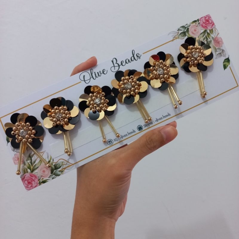 Jual 3d Flower Payet Rangkai Bunga Black Gold | Shopee Indonesia
