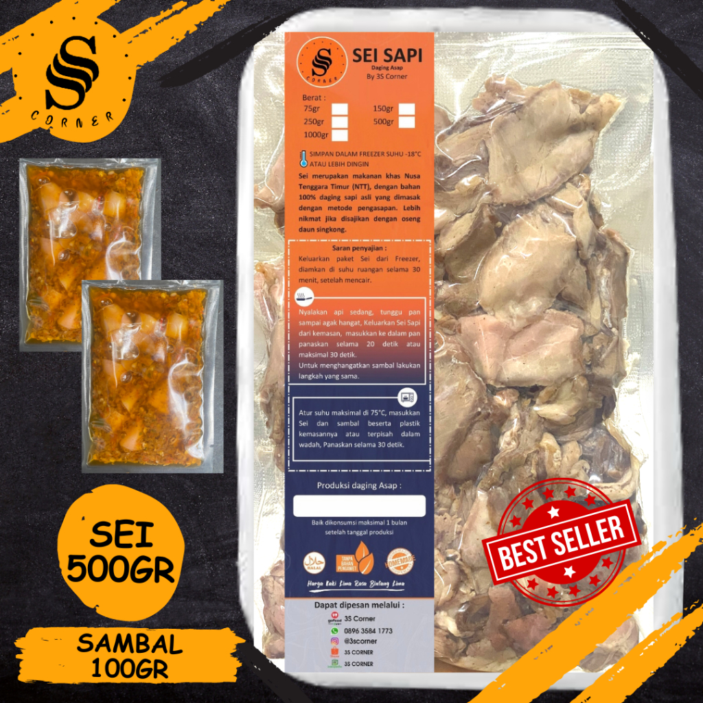 Jual 3S Corner - [PAKET HEMAT] Sei Sapi Daging Asap 500gr + Sambal ...
