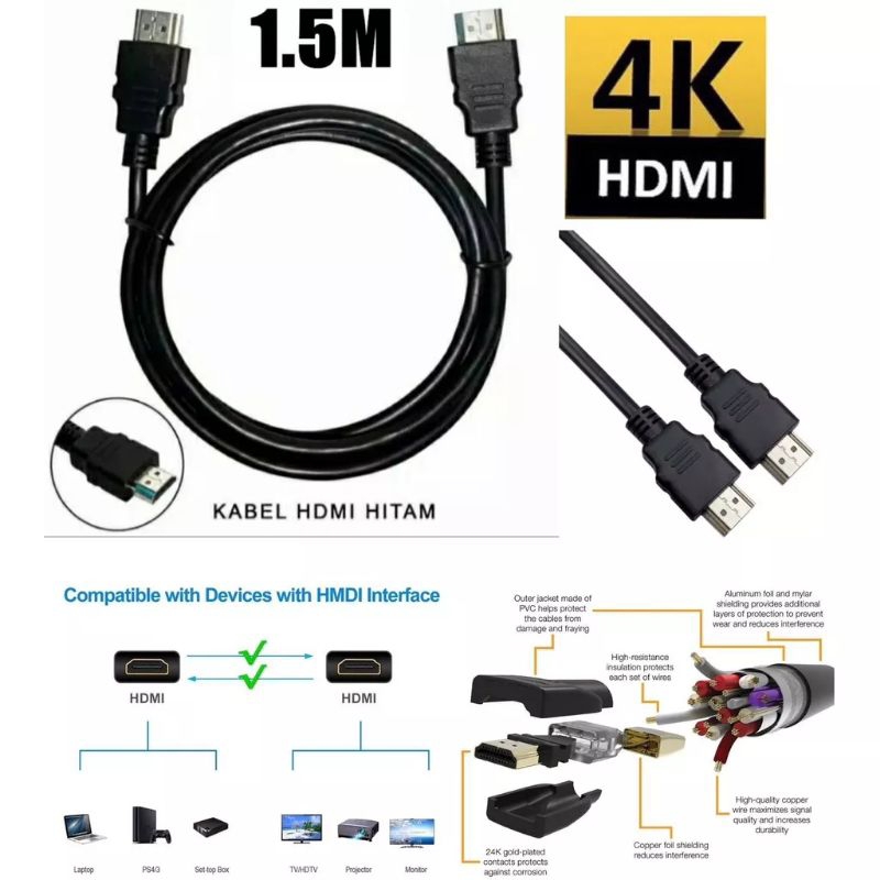 Jual Kabel Penyambung Panjang Kabel ± 1.5 Meter Tanpa Merek Warna Hitam ...