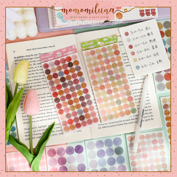 Jual 1 set dapat 6 lembar sticker aesthetic round stiker bulat warna ...