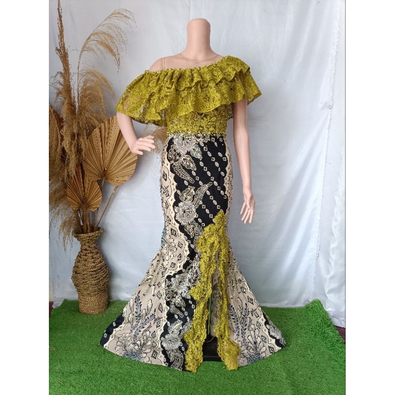 Jual gaun nyanyi pesta batik strech full mutiara | Shopee Indonesia