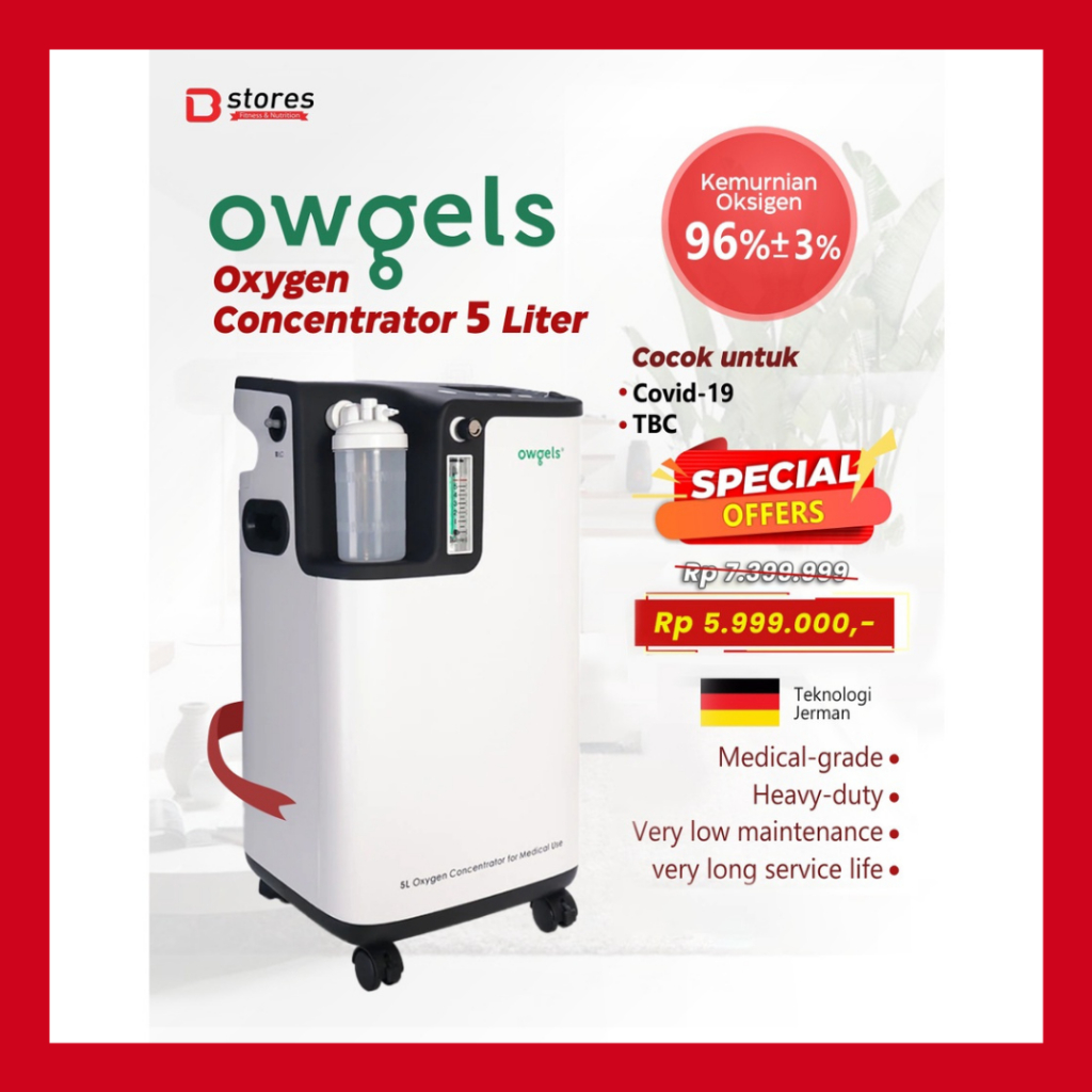Jual Owgels Oxygen Concentrator 5 LPM Pengganti Tabung Oksigen 93-96% ...