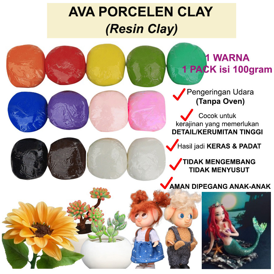 Jual Ava AIR DRY CLAY Jenis Resin Clay Cold Porcelain Clay Modelling ...