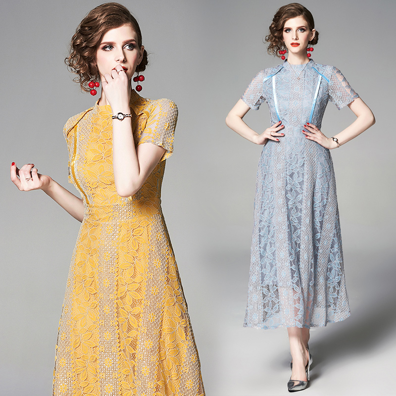 Jual Dress Renda Polyester Tingkat Lanjut /Short Sleeve Floral Motif ...