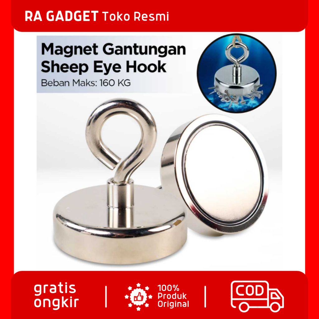 Jual Magnet Gantungan Sheep Eye Hook Strong Neodymium Model Bulat 41-160KG / Magnet Maghnet ...