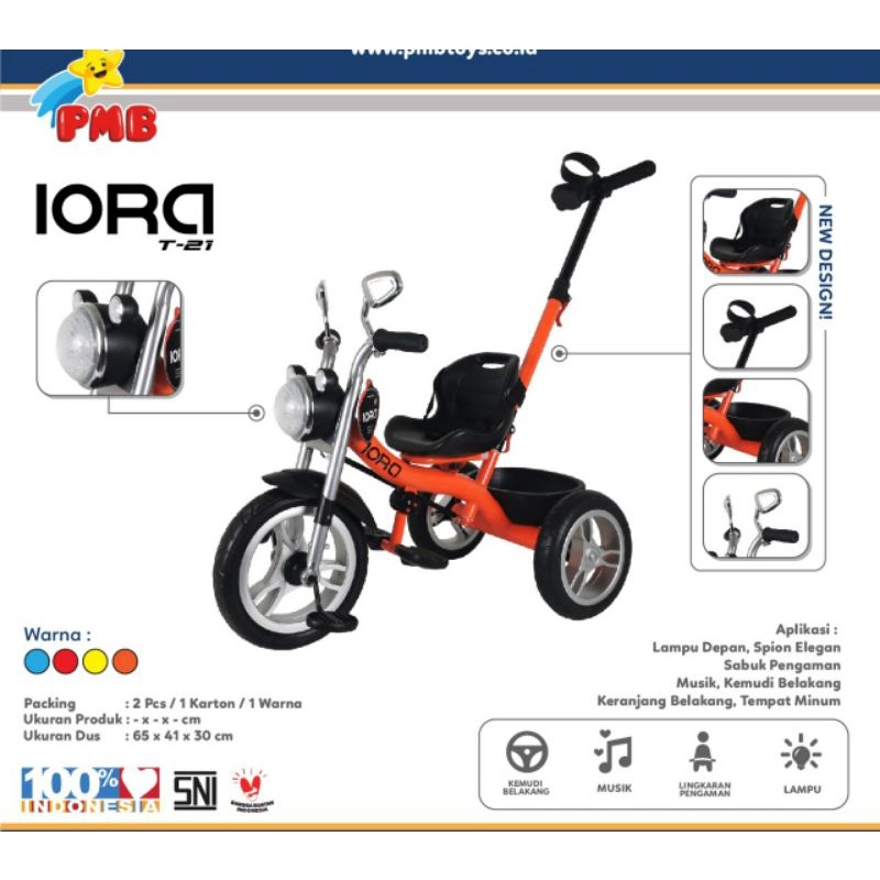 Jual Sepeda Roda Tiga Anak PMB IORA T20 Moge T21 Lampu Klasik Musik Ban ...