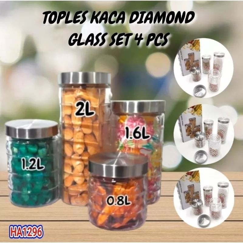 Jual Toples kue stoples kaca set 4/wadah makanan kaca isi 4 pcs ...