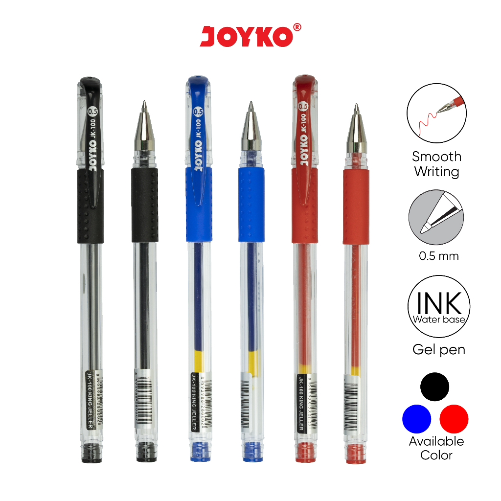 Jual JOYKO GEL PEN JK-100 PEN BLACK BLUE RED PULPEN PENA JOYKO HITAM ...