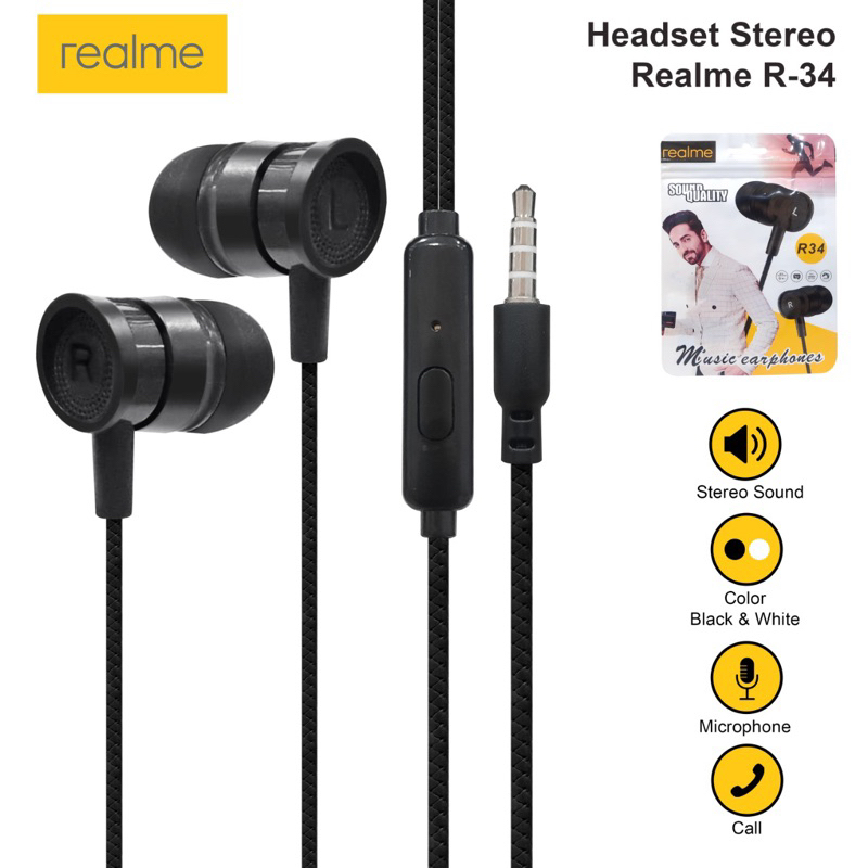 Jual Handsfree REALME R-34 / headset handsfree earphone REALME R-34 ...