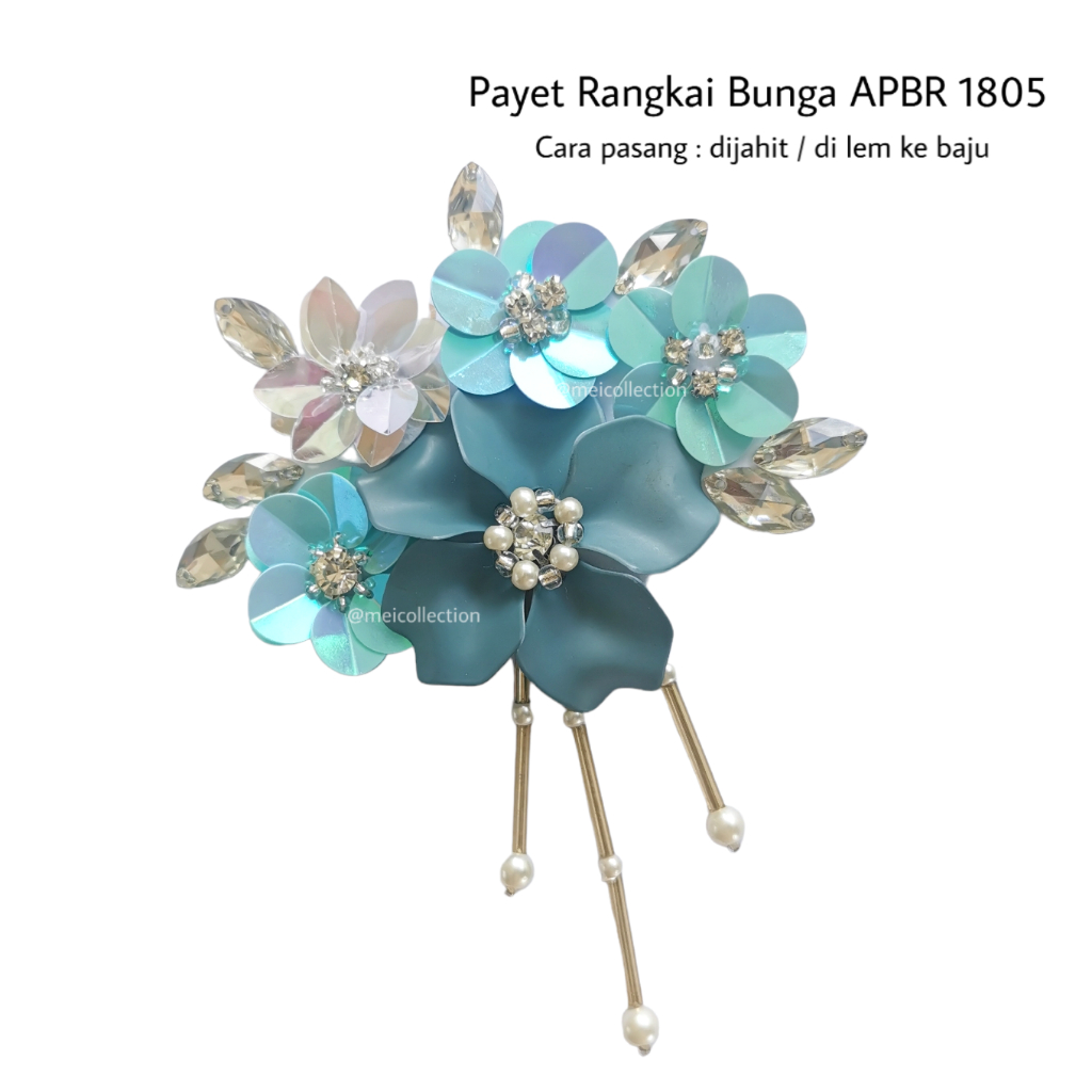 Jual payet rangkai bunga 3D APBR 1805 navy silver light bire bahu ...