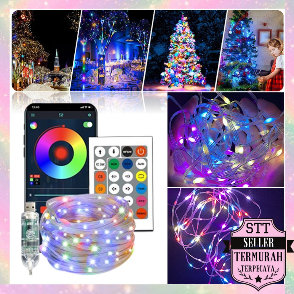 Jual STT Lampu LED String RGB 5Mtr 50LED Remote Bluetooth Apk Lampu LED ...
