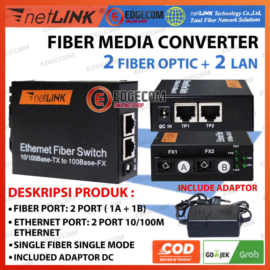 Jual Media Konverter 2 FO 2 LAN 10/100 LAN RJ45 Ethernet Fiber Optic switch Media Converter ...