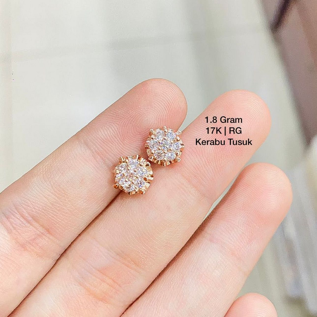 Jual Anting anak dan dewasa emas asli kadar 750 75 17k rosegold solitaire giwang kerabu duduk ...